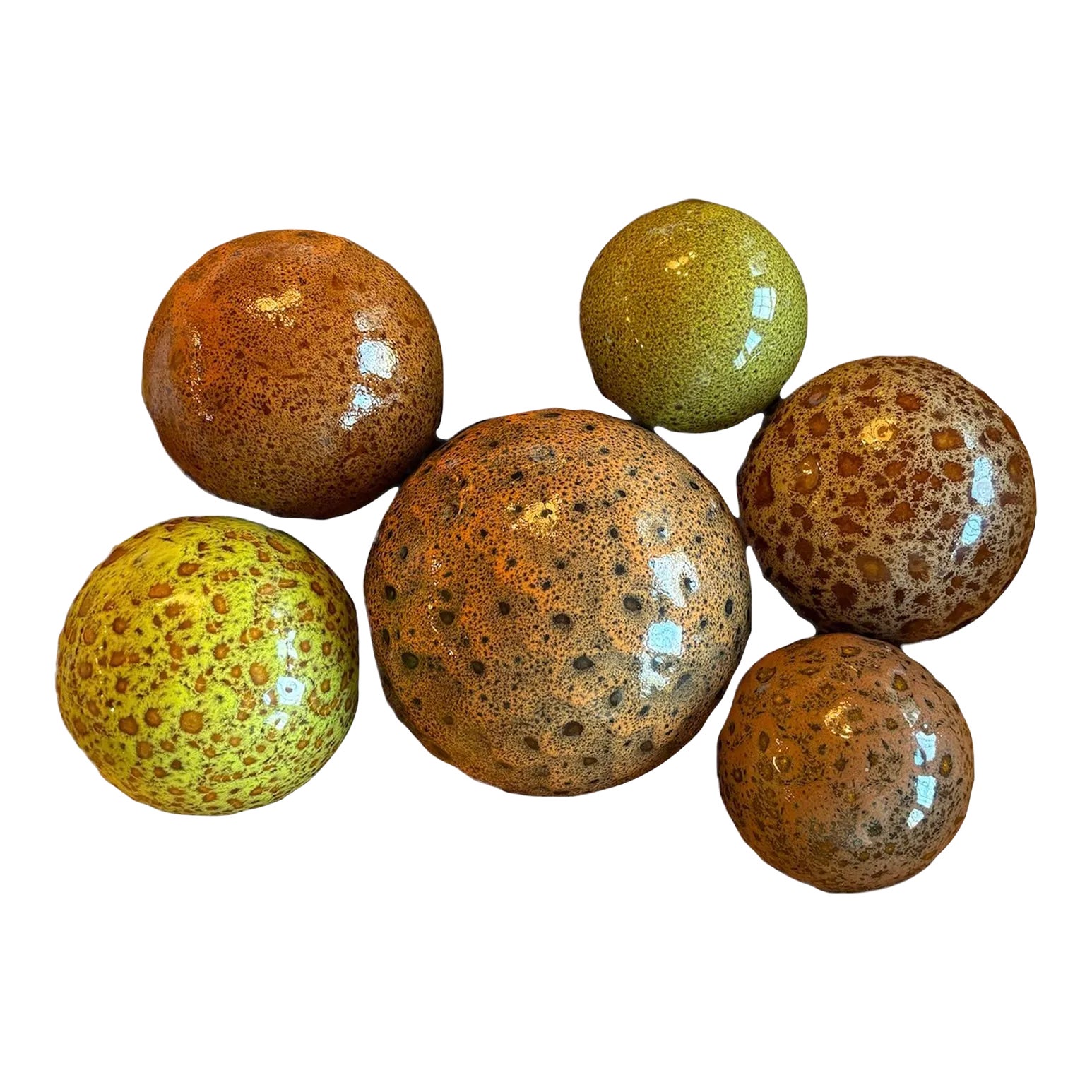 1990s Hand Painted Glazed Splash Ceramic Spheres - Set of 6 Assorted ...