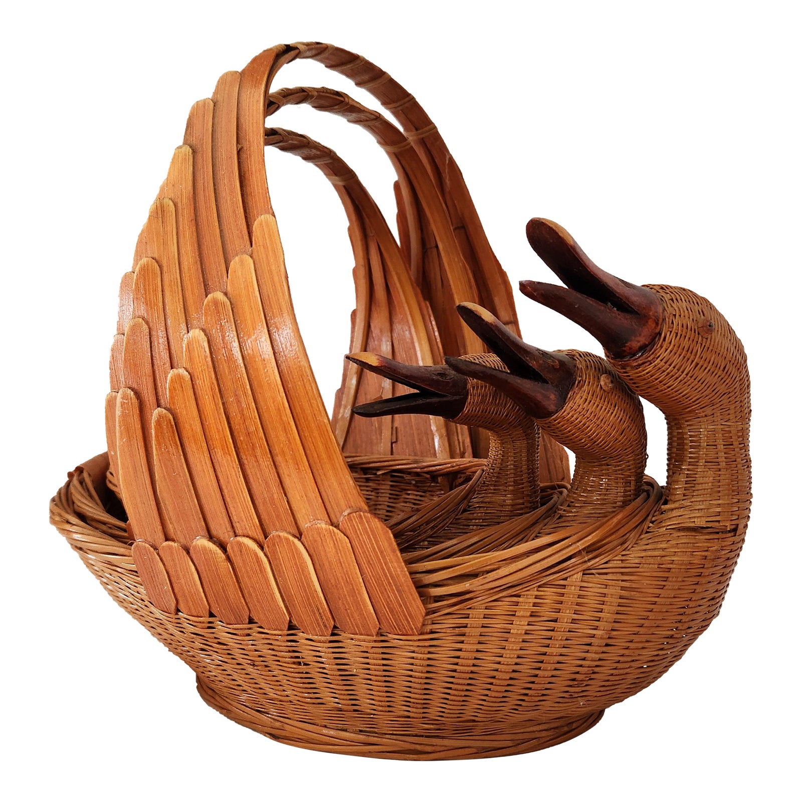 1970s Mid Century Woven Wicker Rattan & Bamboo Goose or Swan Duck ...