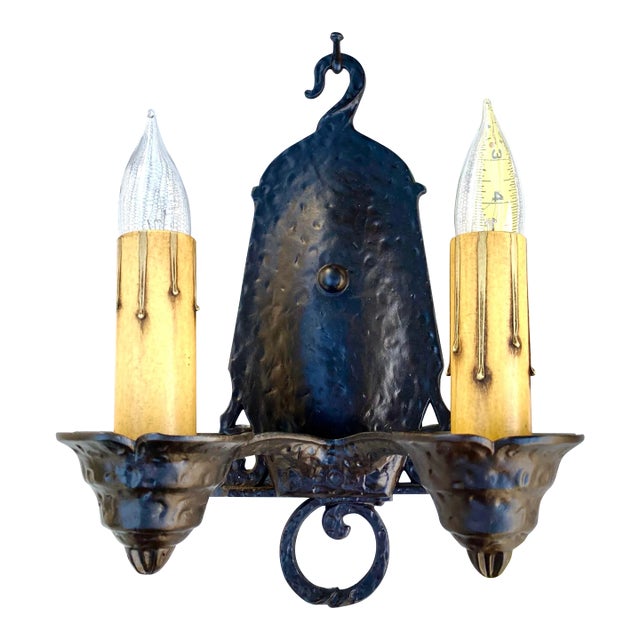 1930s Spanish Colonial 2 Light Hand Forged Wall Sconces | Chairish