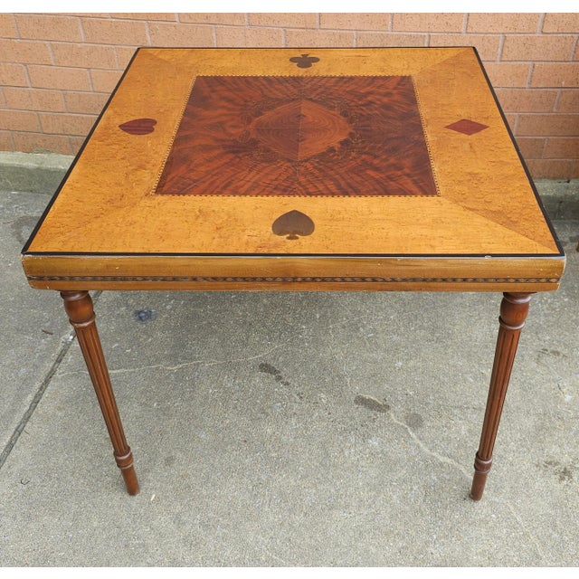 Mid Century Mixed Woods Inlaid Folding Games Card Table | Chairish