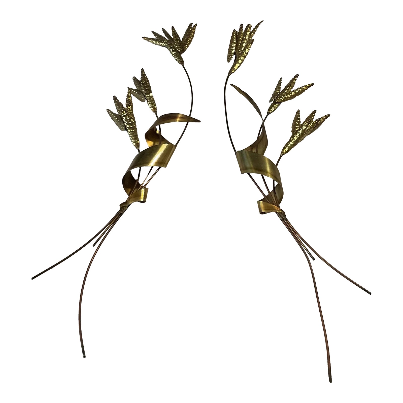 70s Mid Century Brass and Copper Wheat Sheaf Wall Art - a Pair | Chairish