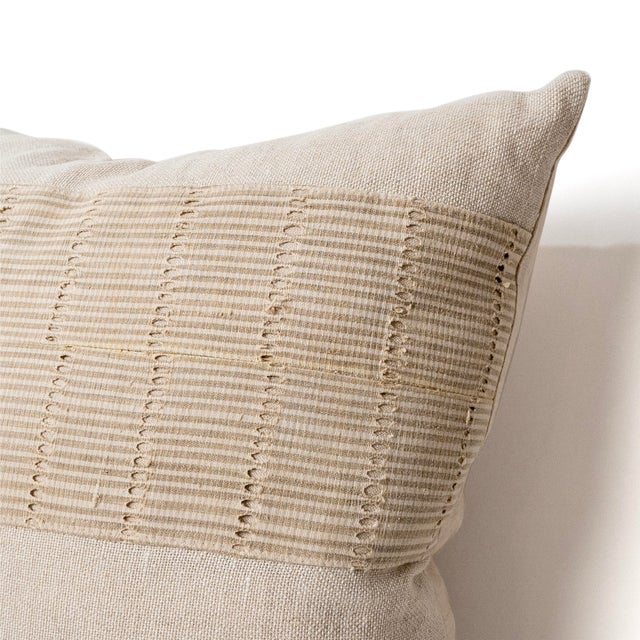 Wren Handcrafted Natural Linen Pillow With Vintage Textile Panel | Chairish
