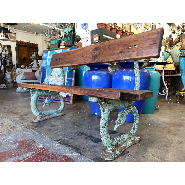 1920s Vintage Snake-Inspired Iron and Black Walnut Wood Bench | Chairish
