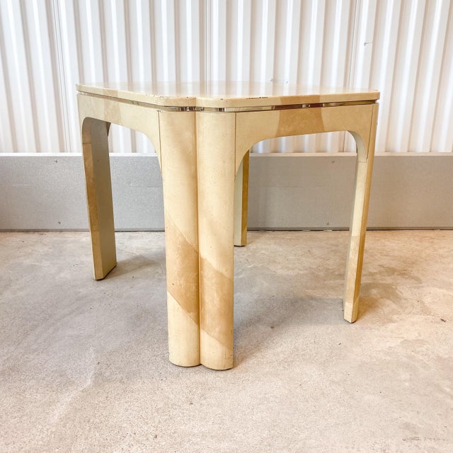 80s Faux Goatskin Lacquered Finish Side Table | Chairish