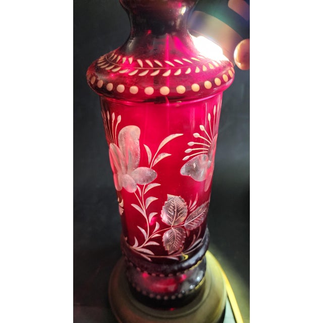 1920s Bohemian Ruby-Red Cut Glass Lamps - a Pair | Chairish