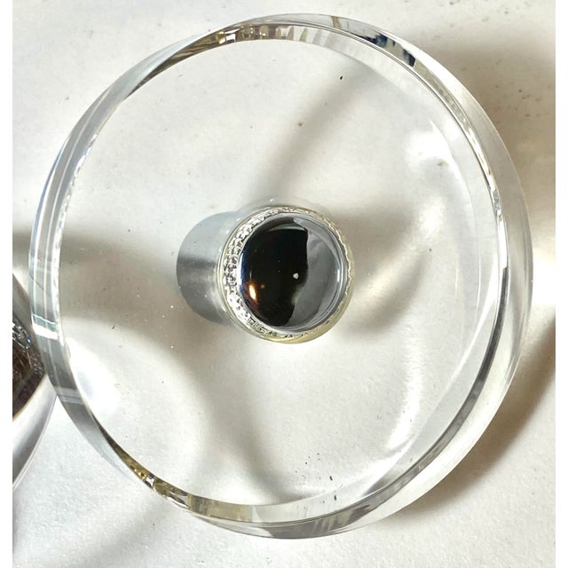 Contemporary Lucite Disc Knobs With Chrome Detail, a Pair | Chairish