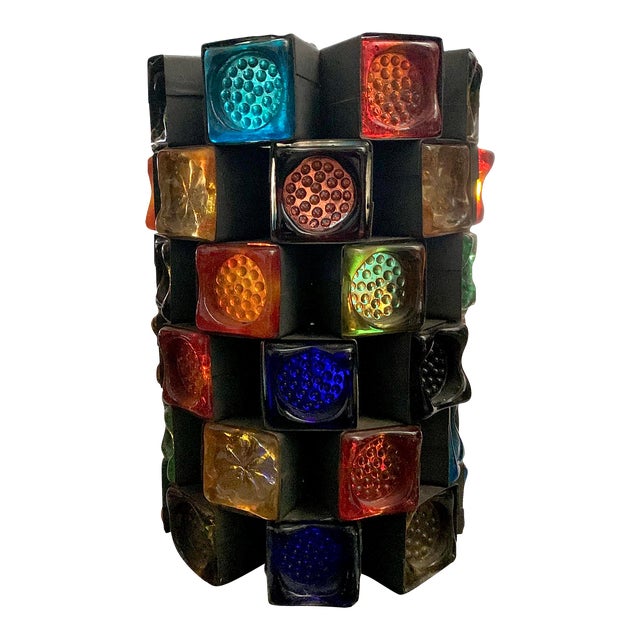 Felipe Delfinger for Feders Brutalist Metal & Stained Glass Pendant ...