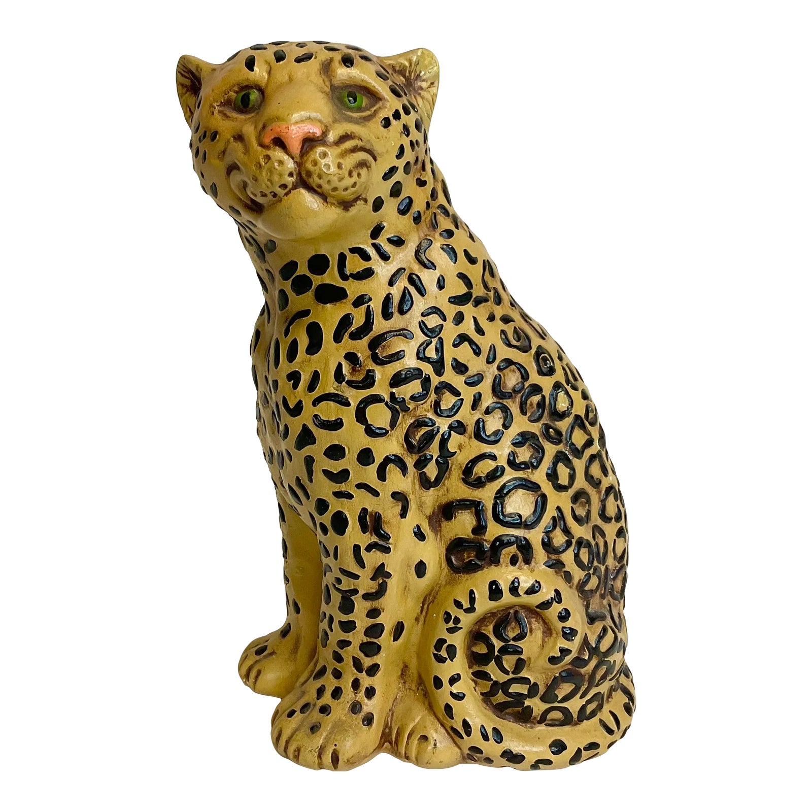 1980s Hollywood Regency Safari Hand Painted Ceramic Leopard Figurine ...