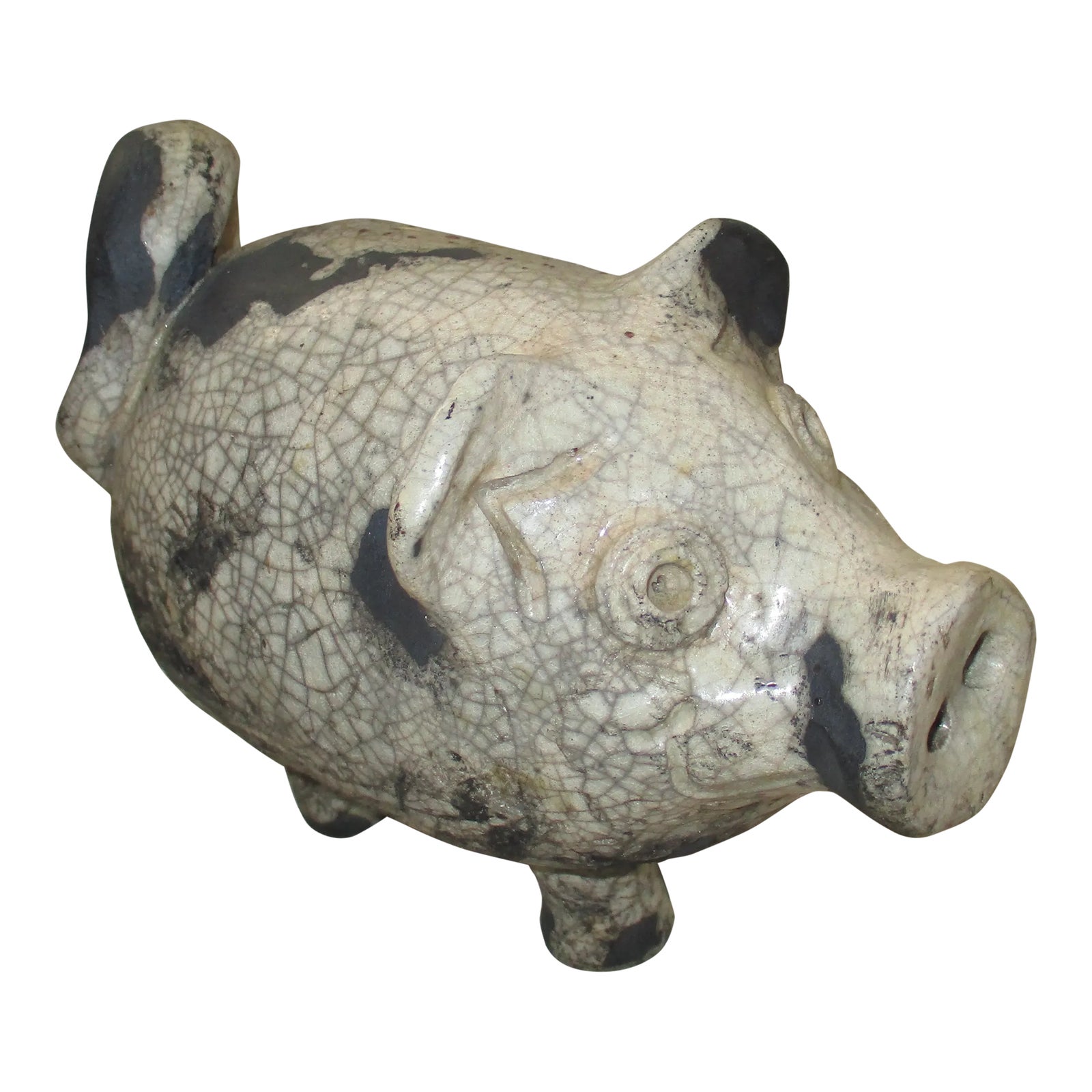 Vintage 1990s Mike Hanning Pottery Berkshire Pig Figurine | Chairish