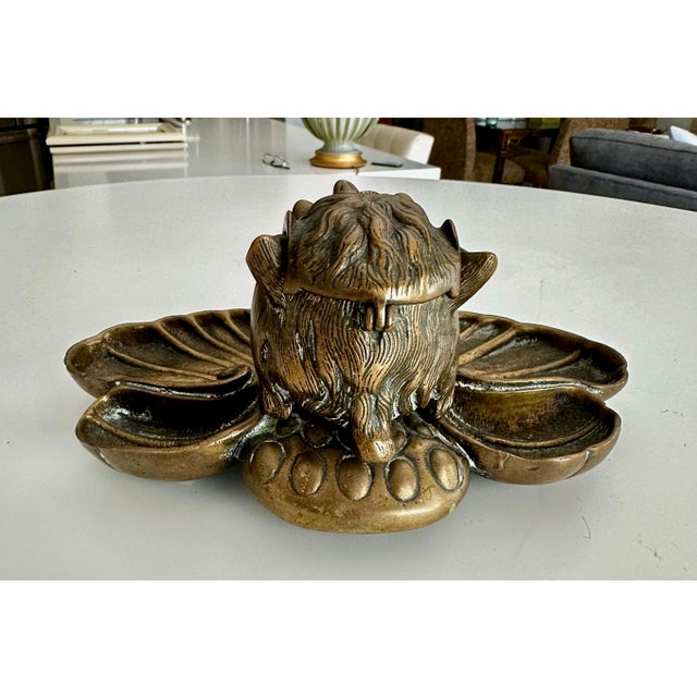 English Late 19th Century Bronze Gargoyle Shell Inkwell | Chairish