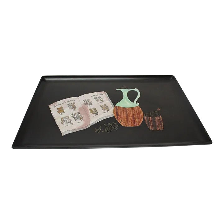 Large Mid-Century Black Resin Inlaid "Herbs and Spices" Tray by Couroc ...