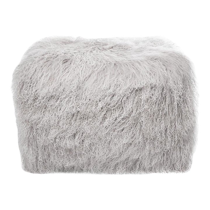 Light Gray Tibetan Lamb Ottoman, 18" | Chairish