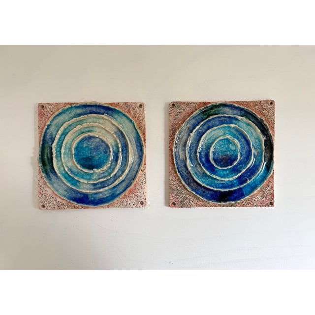 Pair of Vintage Studio Pottery Art Tiles | Chairish