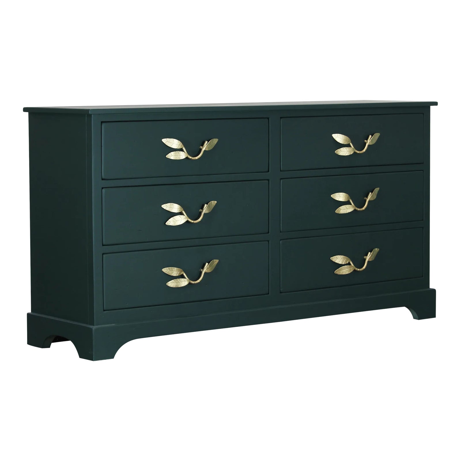 Mid Century Dark Green Dresser With Gold Painted Metal Hardware | Chairish