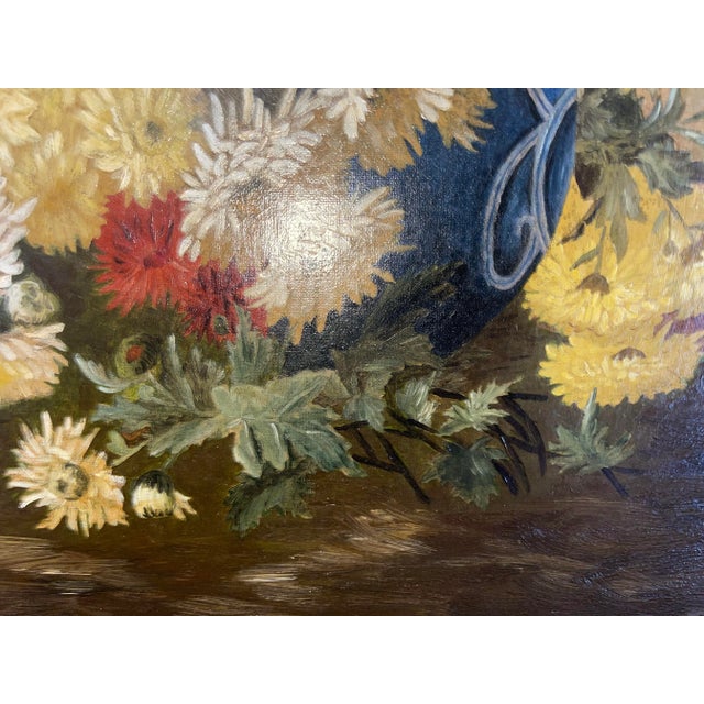 19th Century Painting, Chrysanthemums Still Life Oil on Canvas, Framed ...