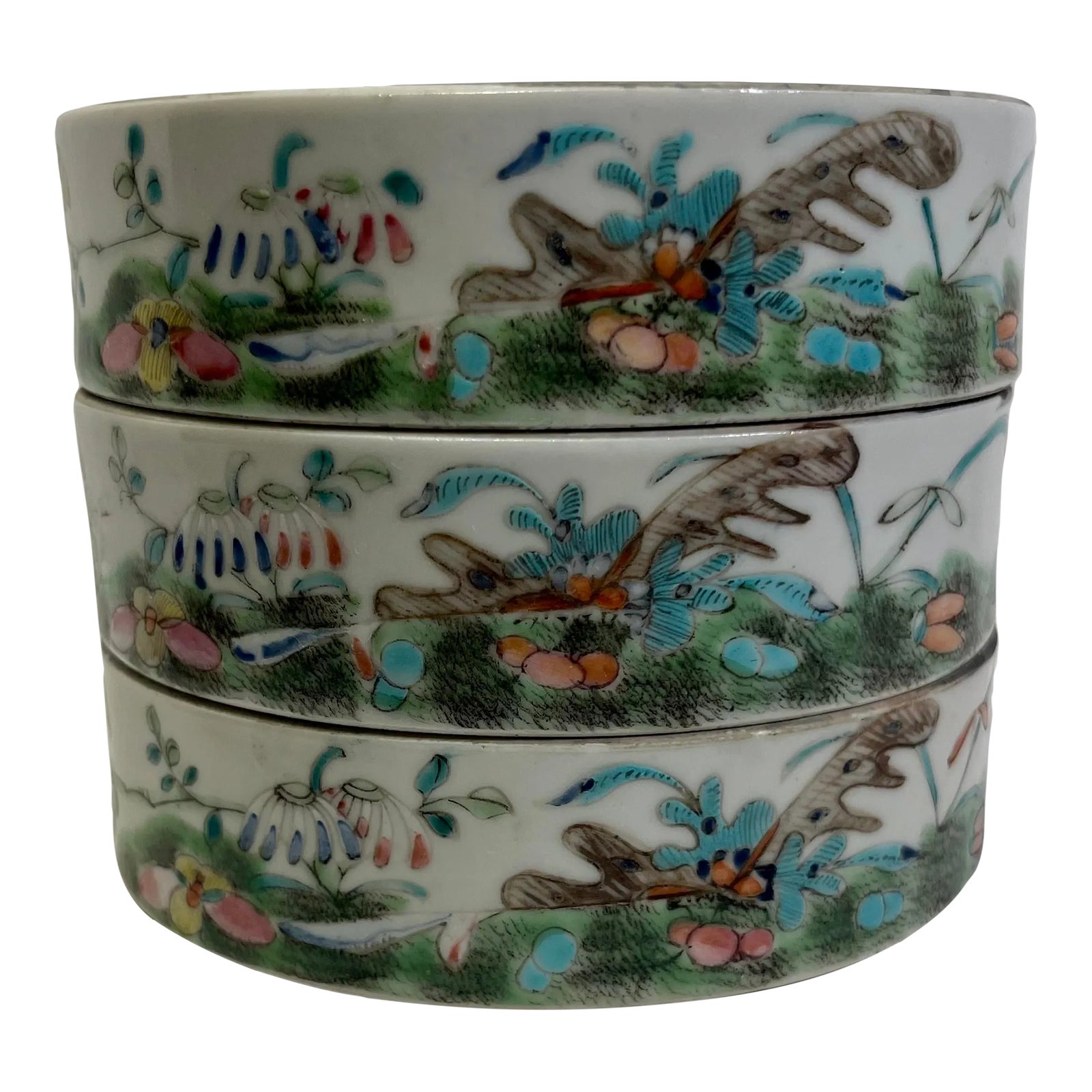 Antique Famille Rose Qing Dynasty Chinese Polychrome Porcelain Stacking ...