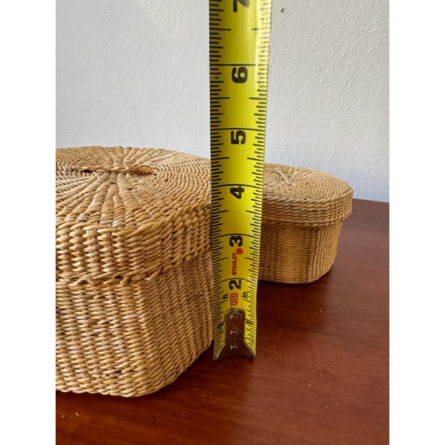 A Trio of Nesting Vintage Woven Baskets With Lids | Chairish