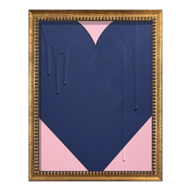 Ron Giusti Mini Heart Light Pink Navy Acrylic Painting | Chairish