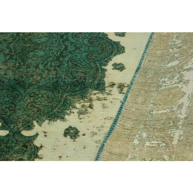 1980s Vintage Distressed Dyed Green/Lt. Green Wool Rug - 7'10 X 11'5 ...