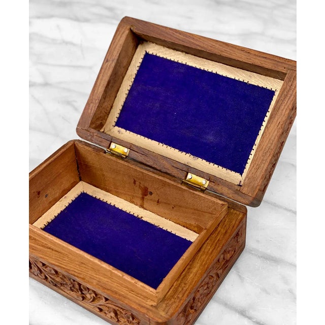 Vintage Traditional Carved Walnut Inlaid Storage Box | Chairish