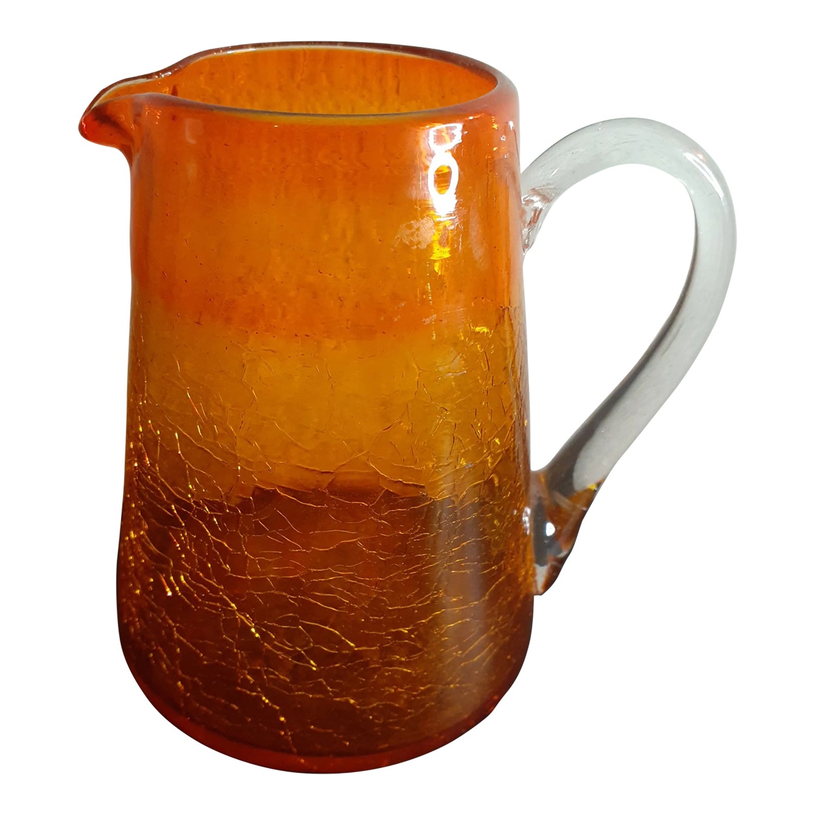 1960s Blenko Crackled Orange Glass Pitcher | Chairish