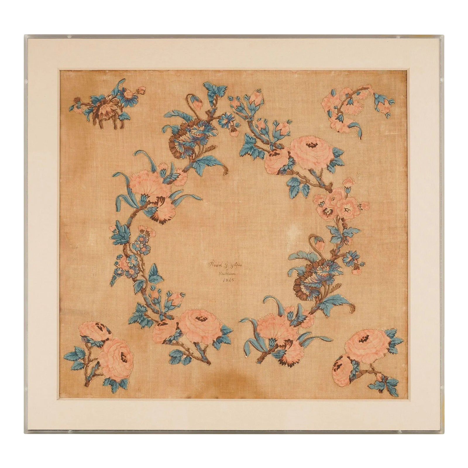 American Appliqué Quilt Square by Rachel G Gilpin, 1845 | Chairish