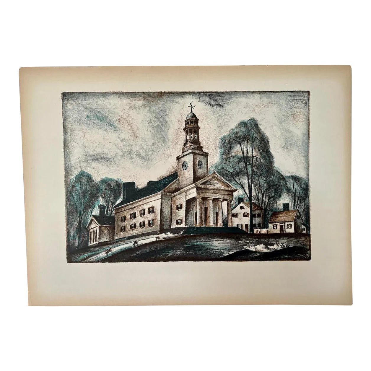 Warren Newcombe (1894-1960) "New England Meeting House" Lithograph C ...