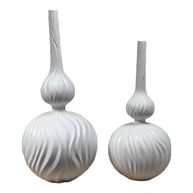 Global Views Magura Snow White Vases, a Pair | Chairish