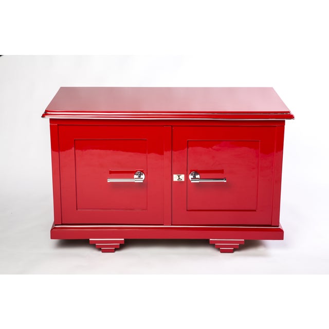 Cherry Red Lacquer Art Deco Sideboard | Chairish