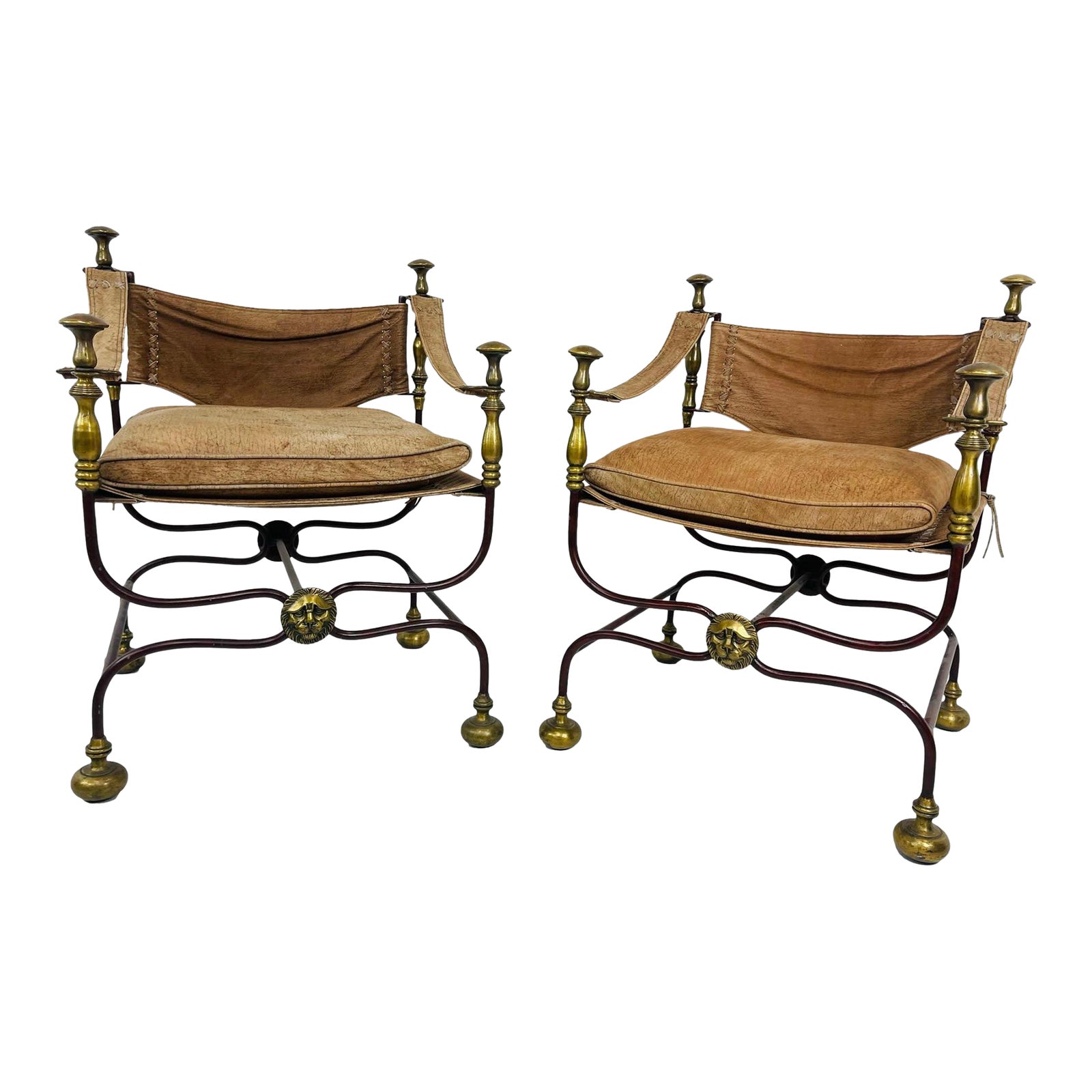 Antique Italian Leather and Iron Campaign Chairs - A Pair | Chairish