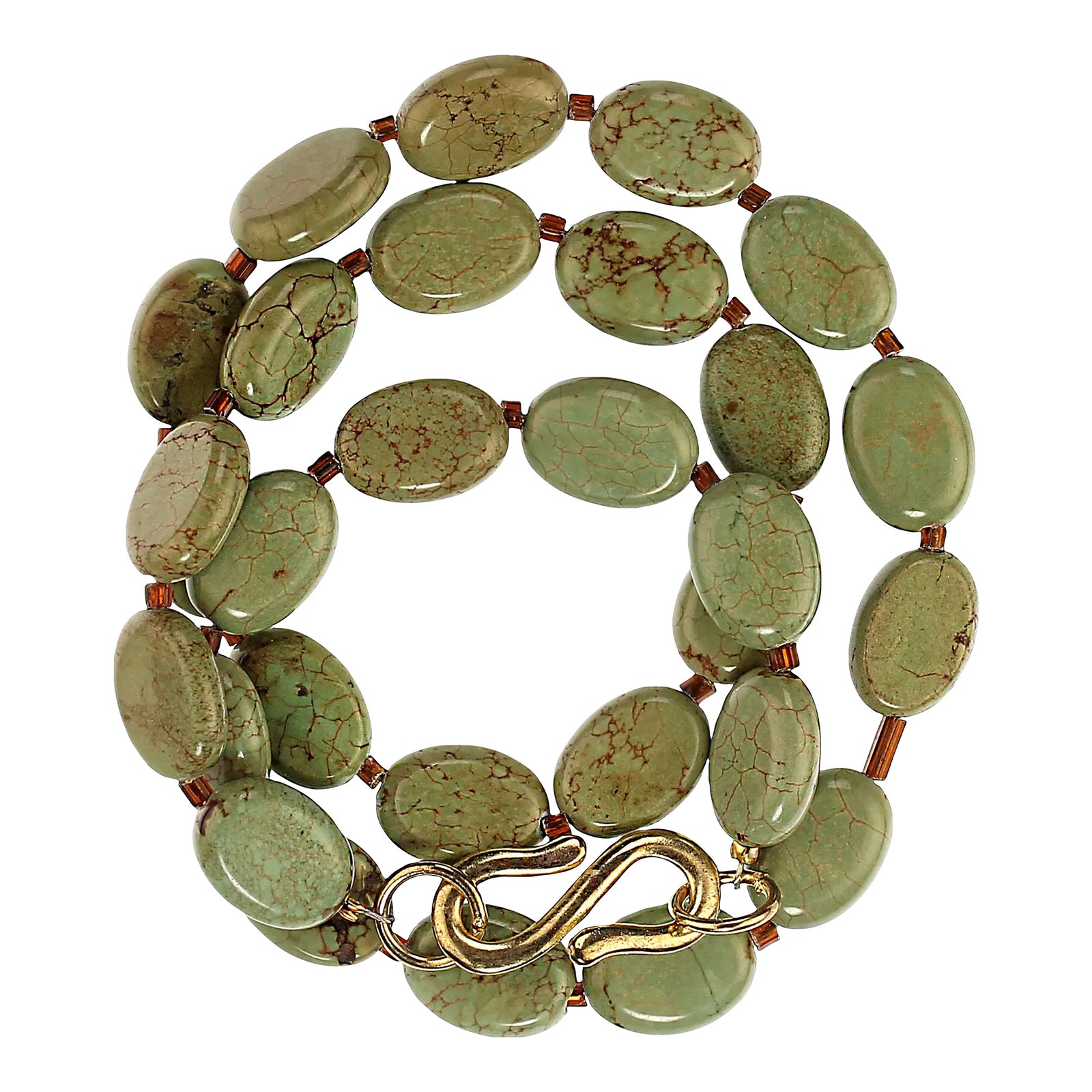 Necklace of Green Magnesite Ovals | Chairish
