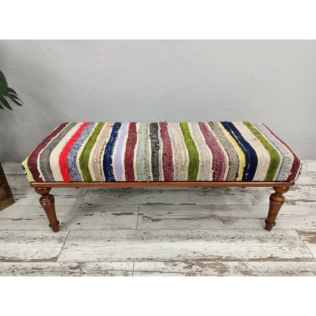 Colorful Kilim Upholstered Bench | Chairish