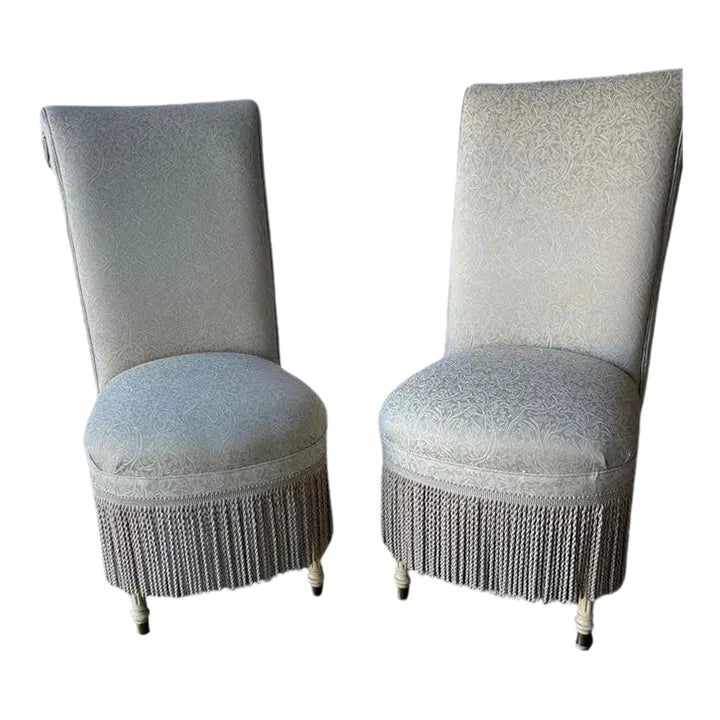 Pair of Upholstered Accent Chairs with Fringe Trim | Chairish