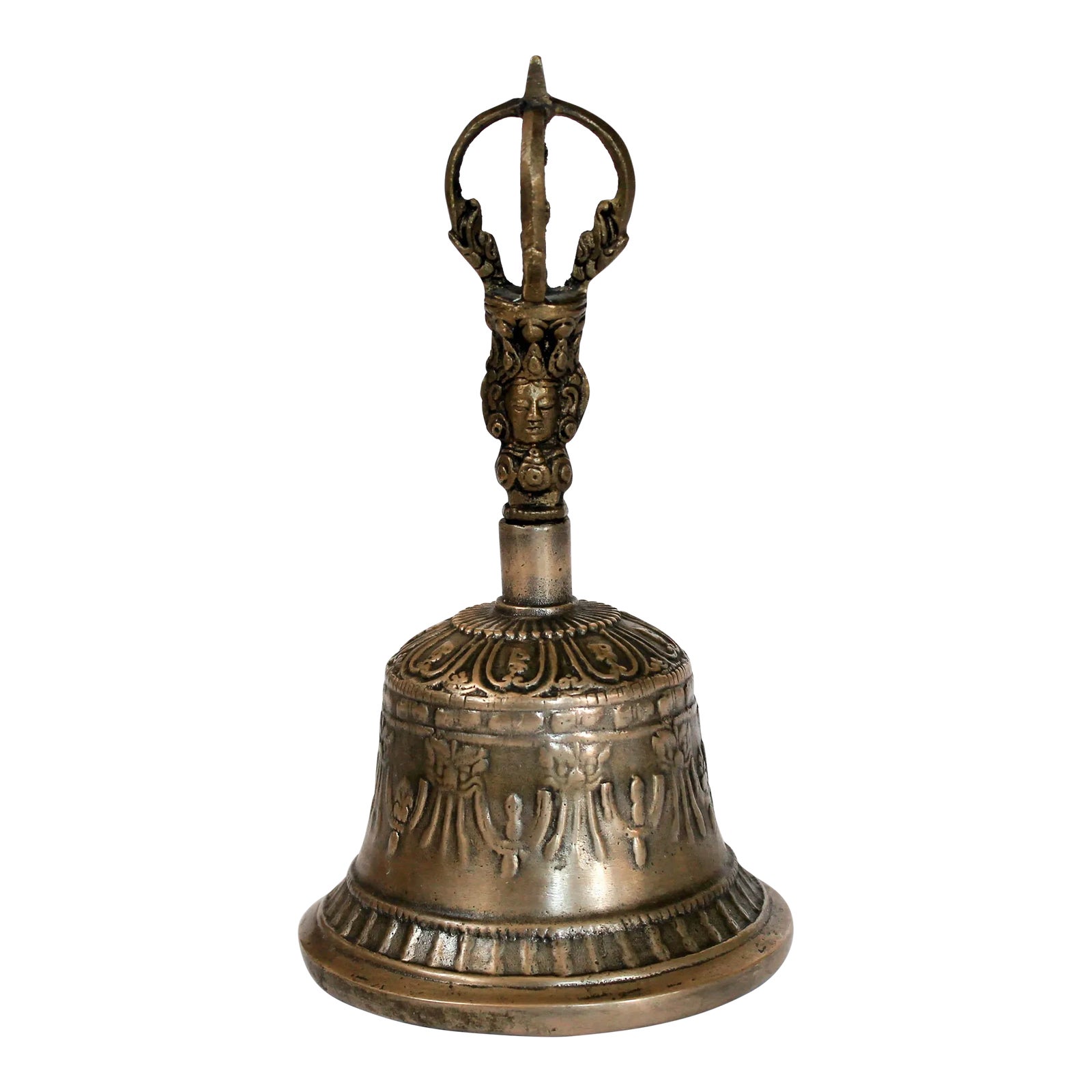 Vintage Tibetan Temple Hand Bell W/ Dorje Shaped Handle | Chairish