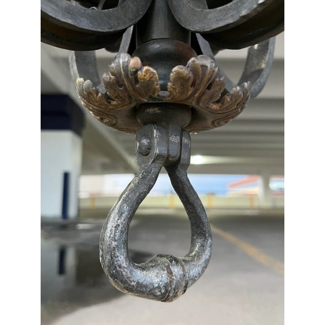 1800s Gothic Forged Iron & Bronze 8-Light Tudor Chandelier With Carved ...