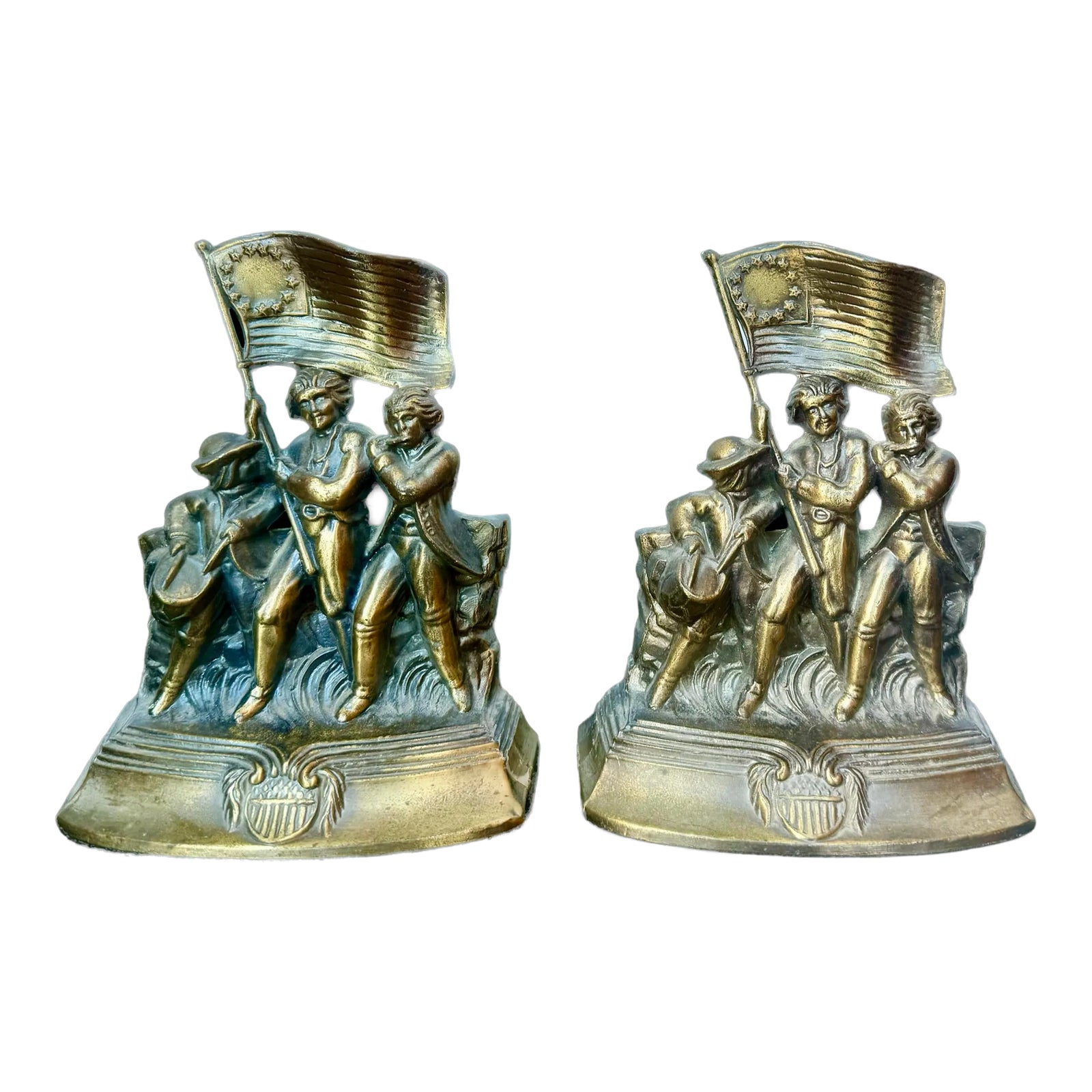 Vintage Scc Brass/Metal American Revolution 13 Colonies Bookends- a ...