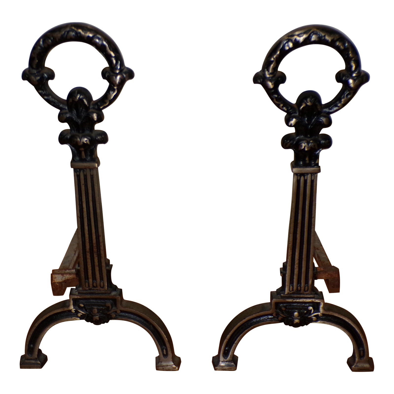 Antique Pair Art Deco Fireplace Andirons Fire Dogs Cast Iron Log ...