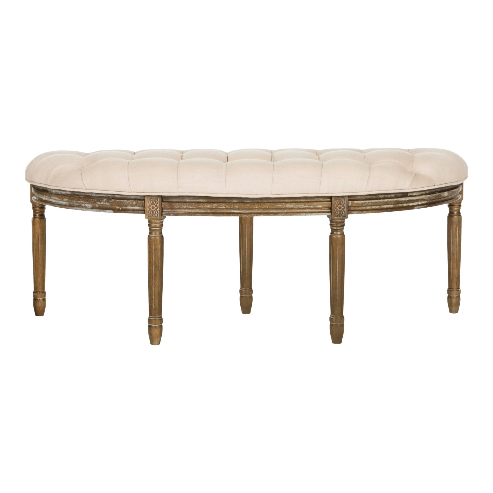 Tufted Rustic Semi Circle Bench in Beige & Rustic Oak | Chairish