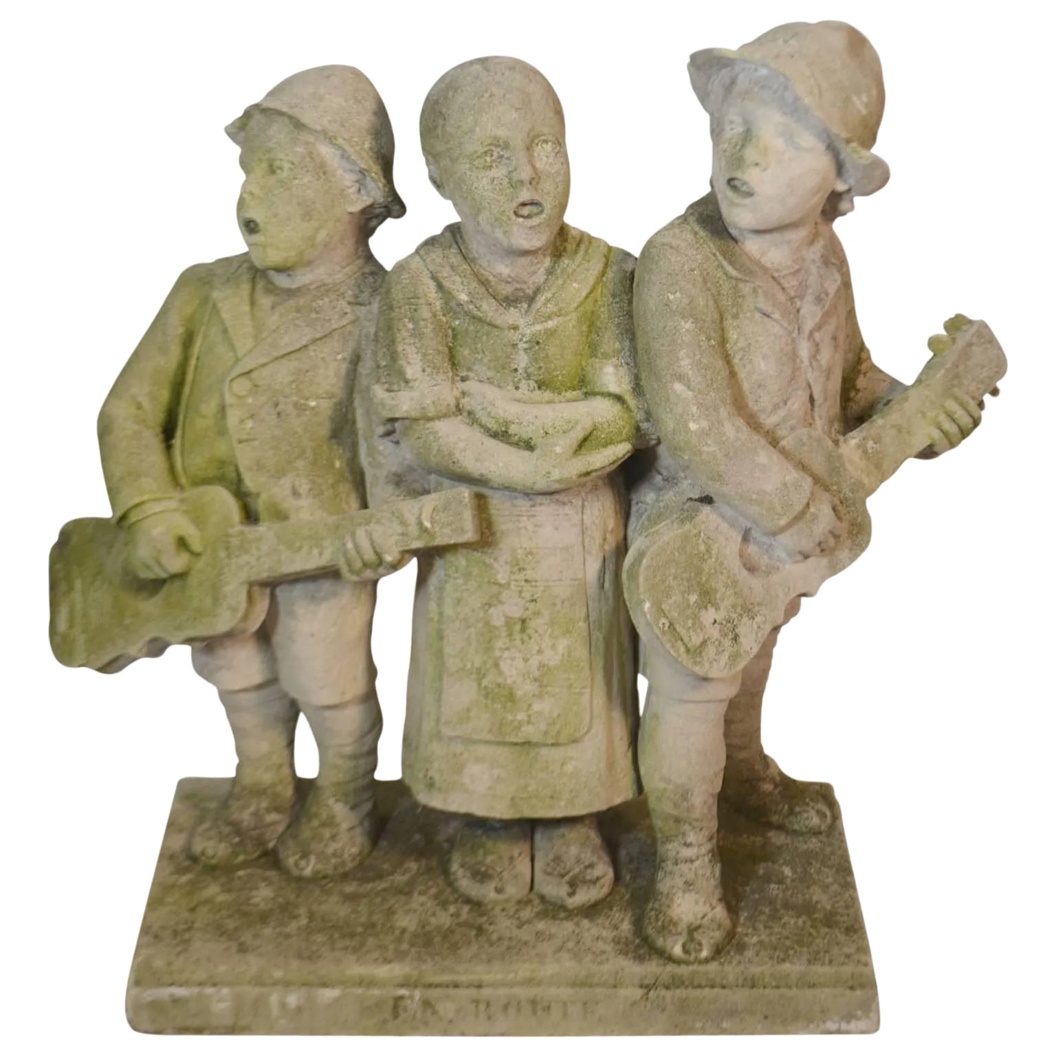 Carved Stone Statue of Children Standing and Singing | Chairish