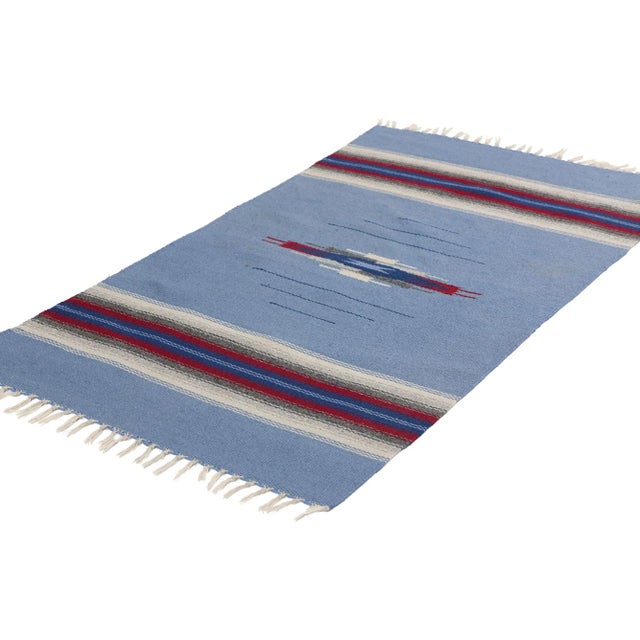 Vintage Sky Blue New Mexico Chimayo Rug - 01'08 X 03'03 | Chairish