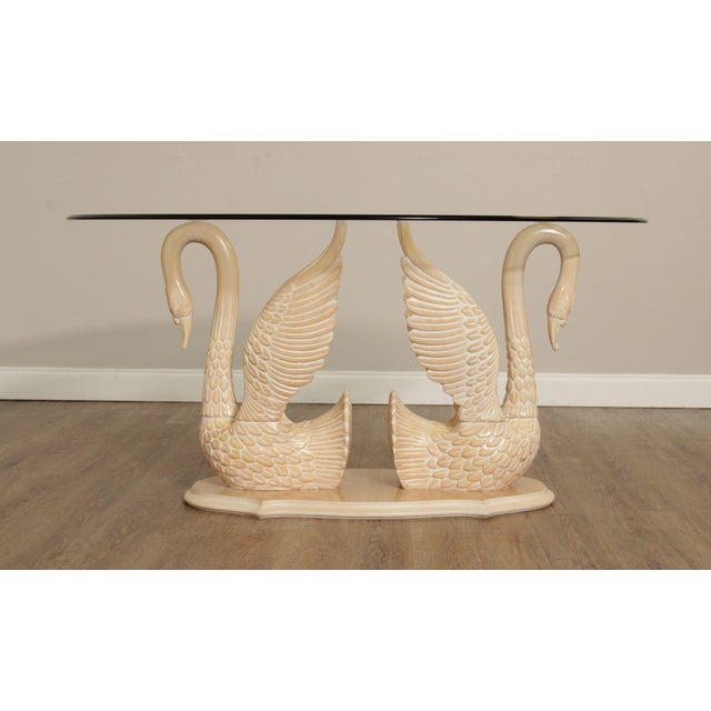 Vintage Carved Double Swan Base Oval Glass Top Dining Table | Chairish