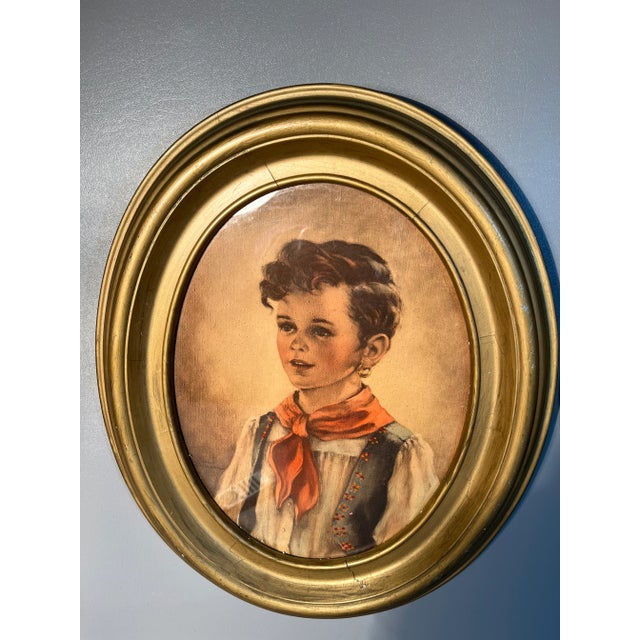 Gypsy Young Girl & Boy C1940 by Anne Allaben Gold Oval Frames 13x16 ...