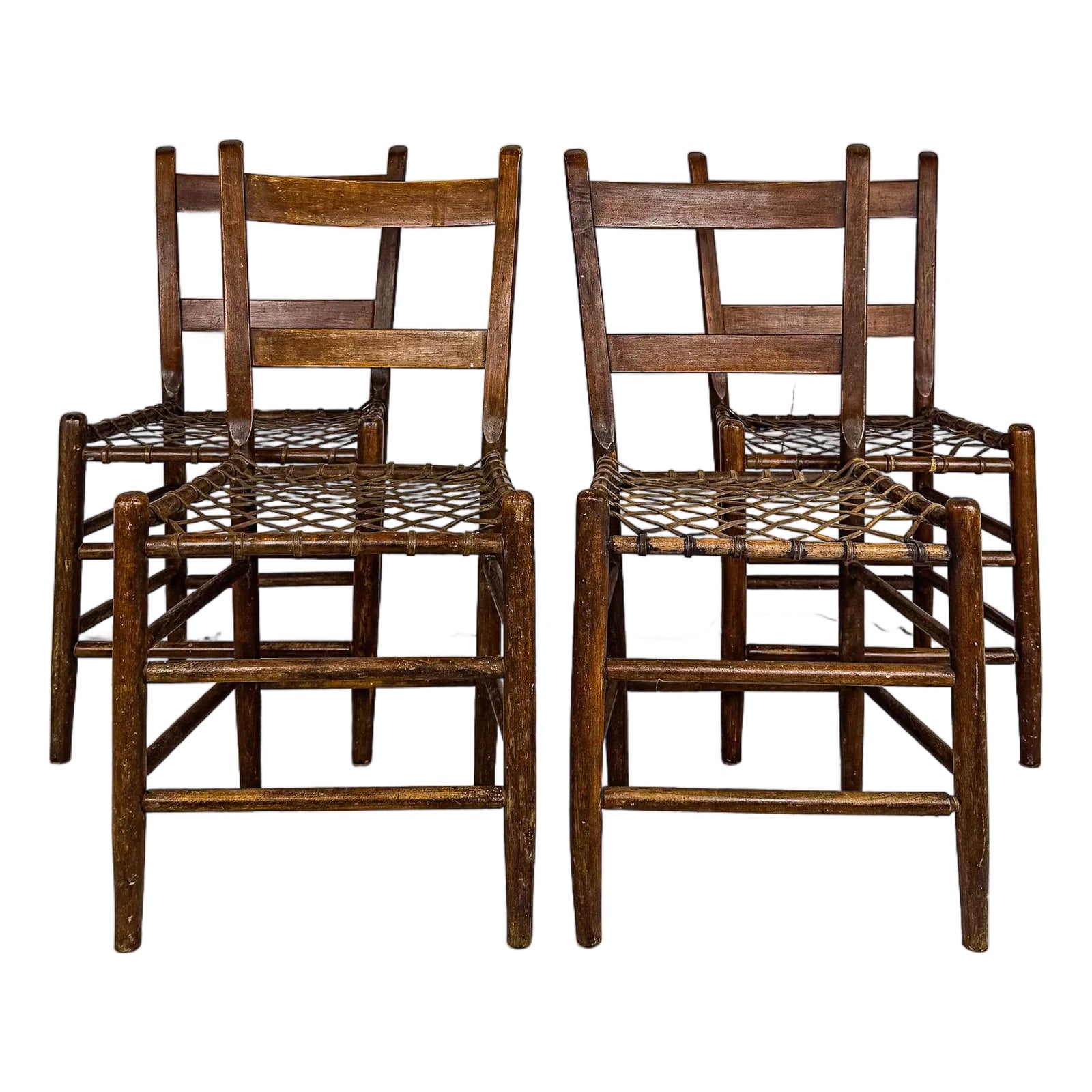 19th Century Primitive Woven Rawhide Chairs, Set of Four | Chairish