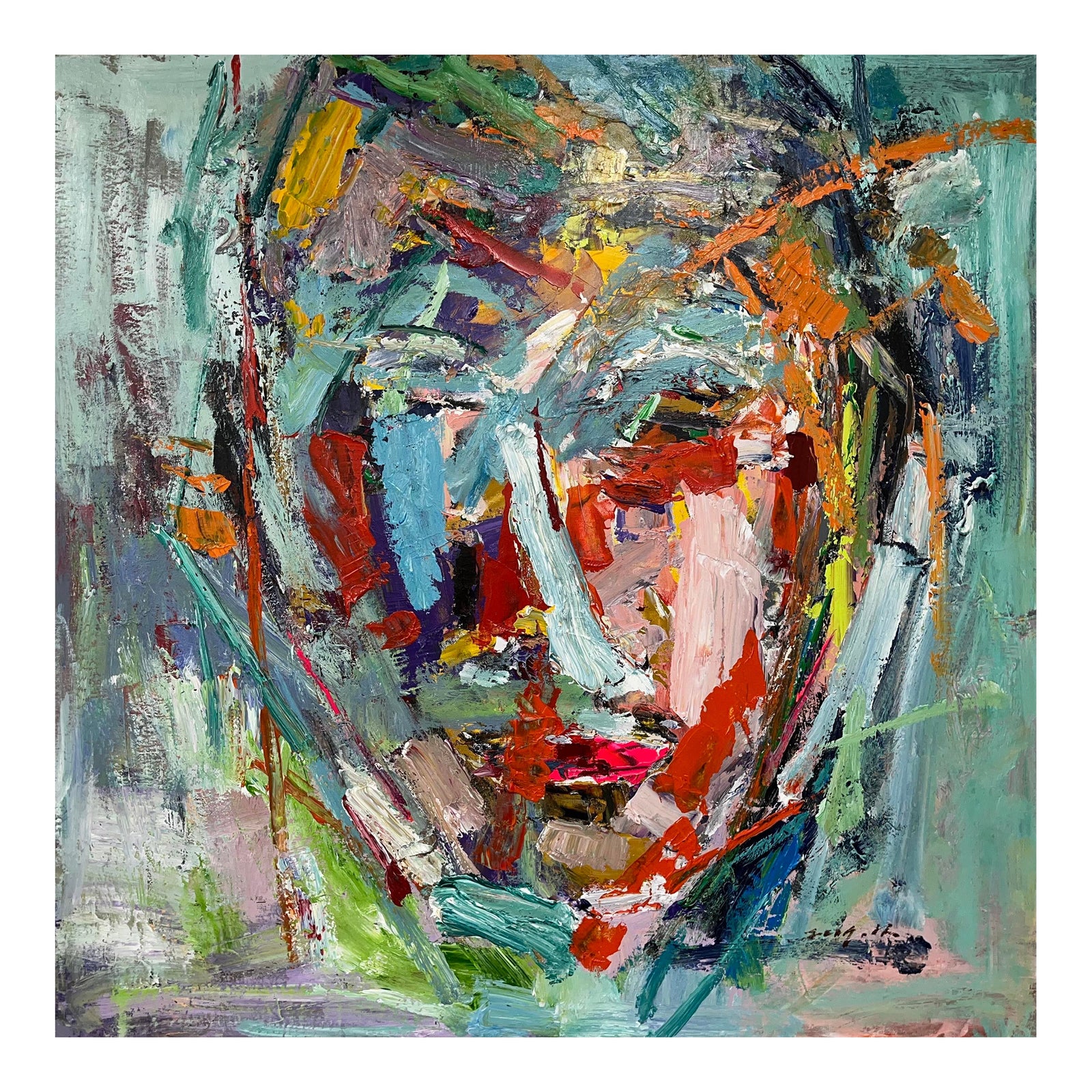 Abstract Expressionist Portrait Original Oil Painting | Chairish