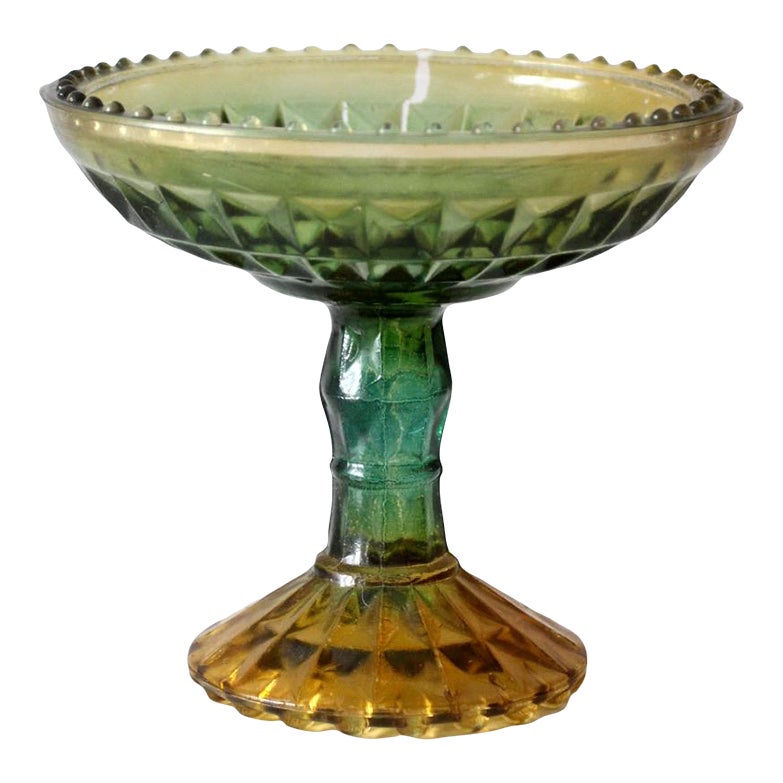 Vintage Green Pressed Glass Compote Dish | Chairish