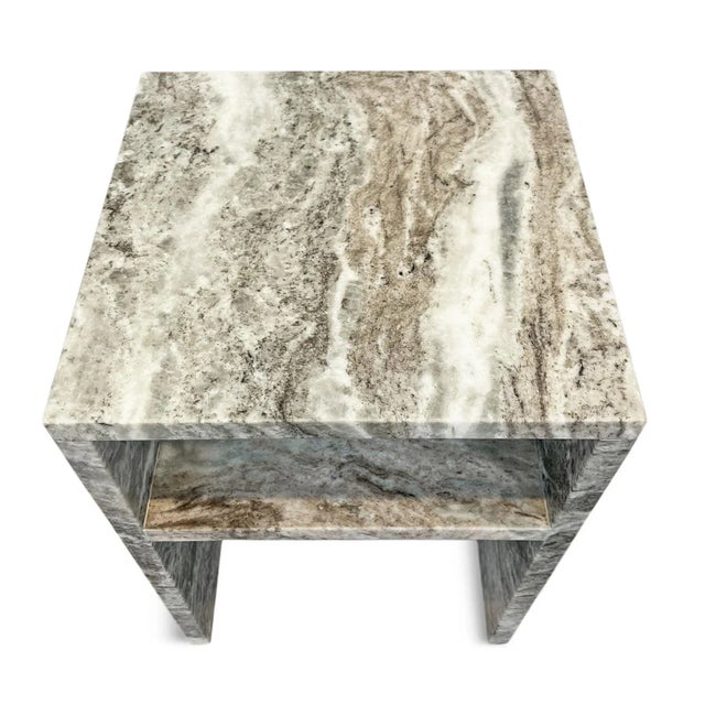 White & Grey Marble Bedside Table | Chairish