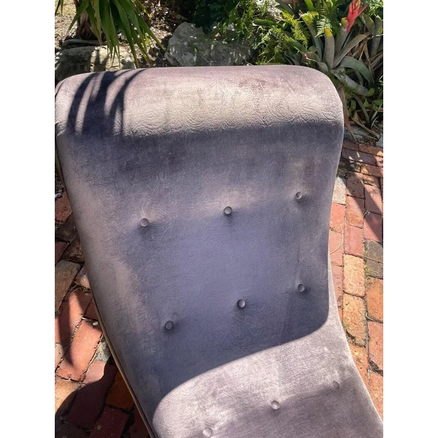 1980s Kagan Style Silver Leaf Upholstered Wood Scroll Chaise With ...