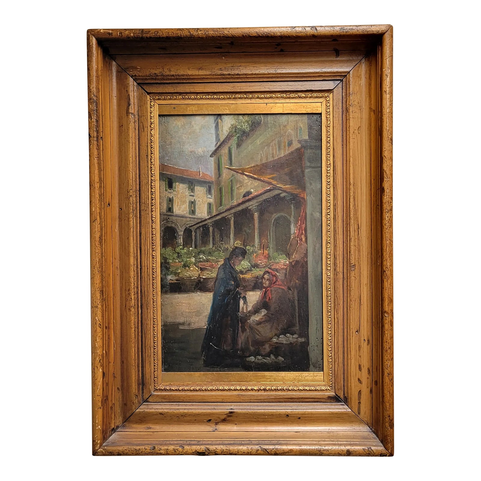 Antique Early 1900s Oil on Panel of a Venetian Market Scene by m.s ...