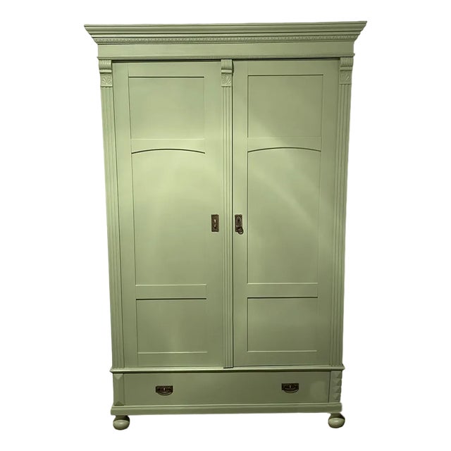 Antique Painted Green Wooden Wardrobe | Chairish