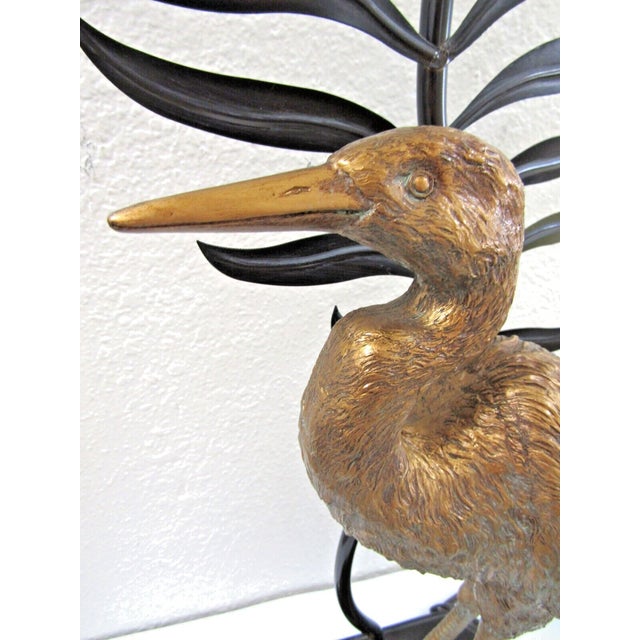 1990s Sculptural Gold Heron With Plant Left Facing Table Lamp | Chairish